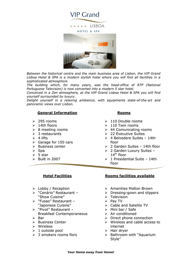 VIP Grand Hotel & Spa Fact Sheet | PDF