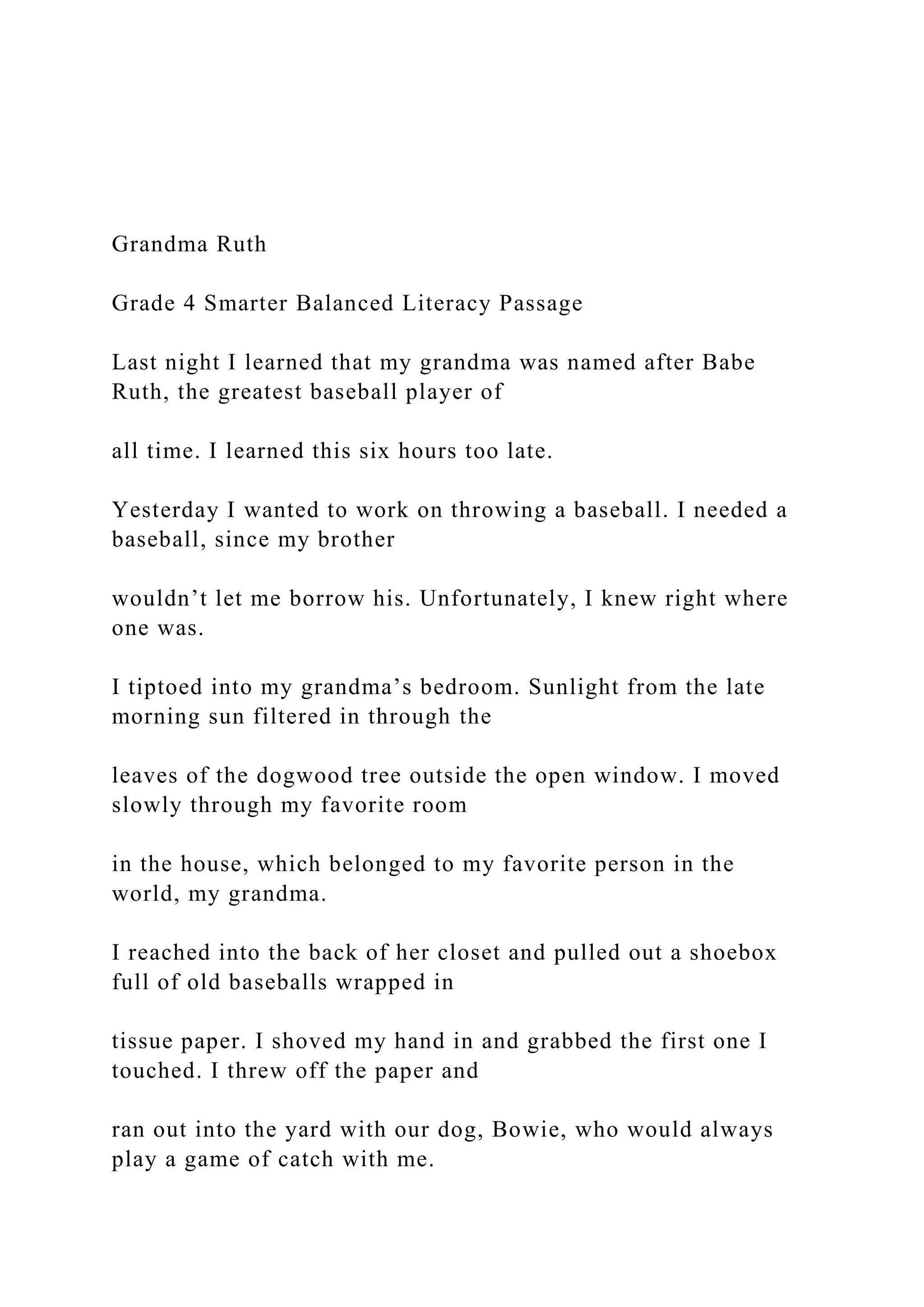 Grandma Ruth Grade 4 Smarter Balanced Literacy Passage .docx