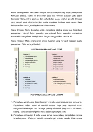 Manajemen Strategis - Grand strategy matrix | DOCX