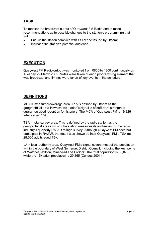 'QuayWest FM Somerset Radio Station Content Monitoring Report' by Gra…