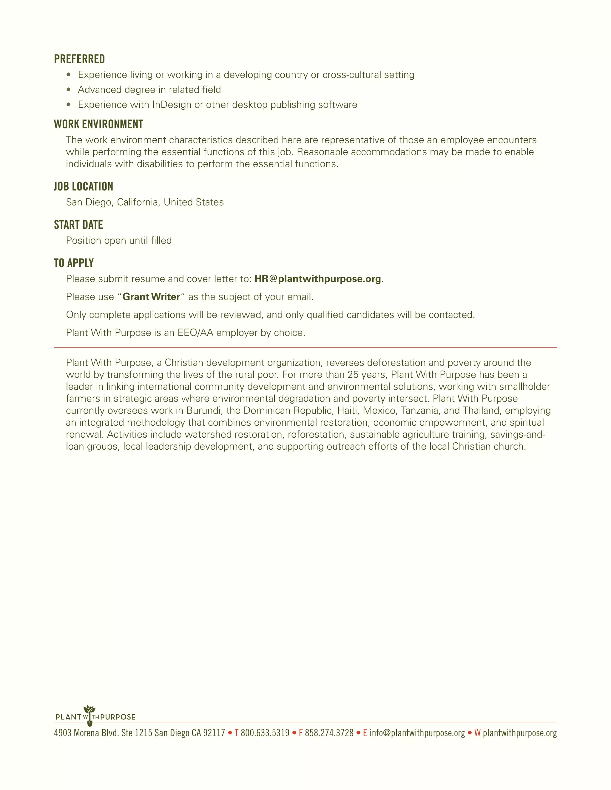 Grant Writer Job Description at Plant With Purpose | PDF | Freelance ...