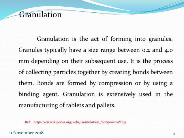 Granulation of tablet | PPTX | Chemistry | Science