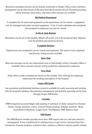 Grapes HMS | Grapes IDMR | Healthcare Management System | PDF
