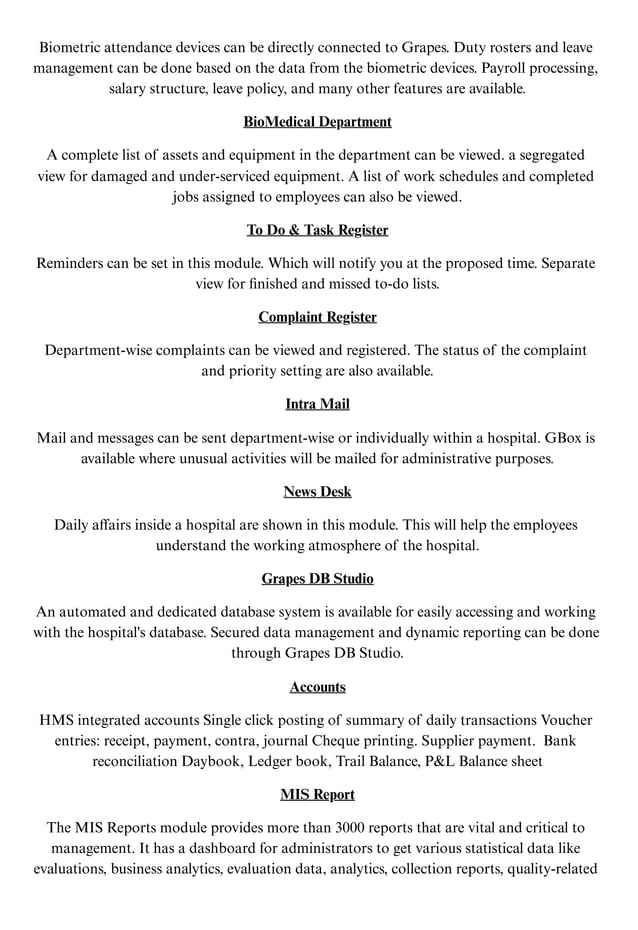 Grapes HMS | Grapes IDMR | Healthcare Management System | PDF