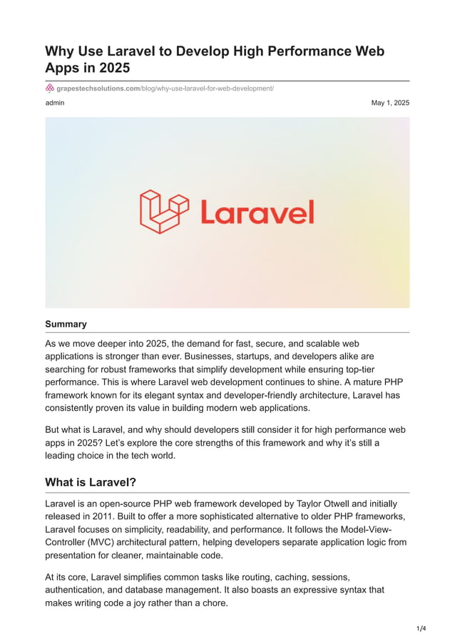 Laravel for Web Development in 2025 | High Performance Apps | PDF