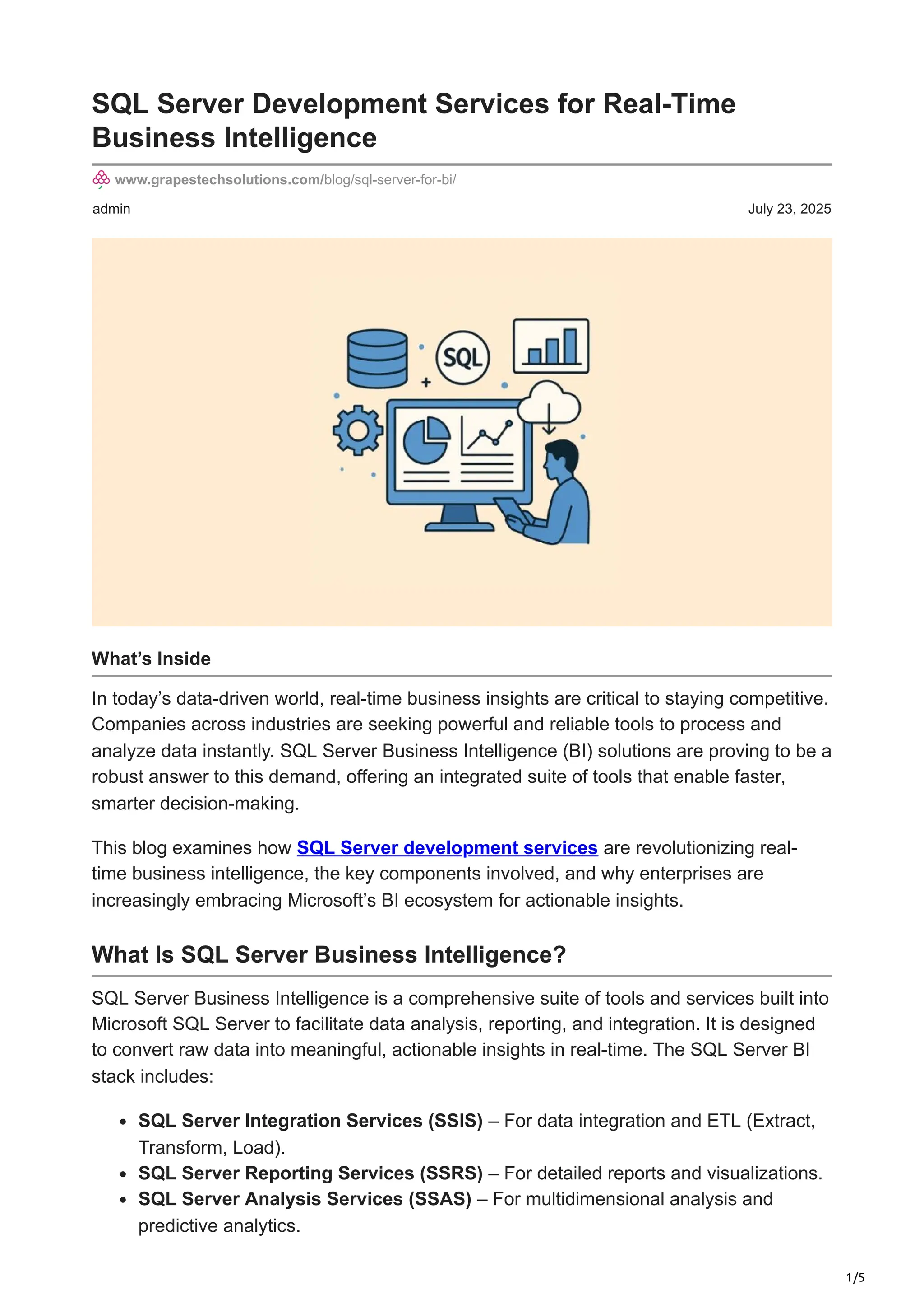 SQL Server Business Intelligence for Real-Time Insights | PDF