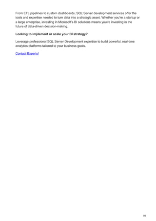SQL Server Business Intelligence for Real-Time Insights | PDF