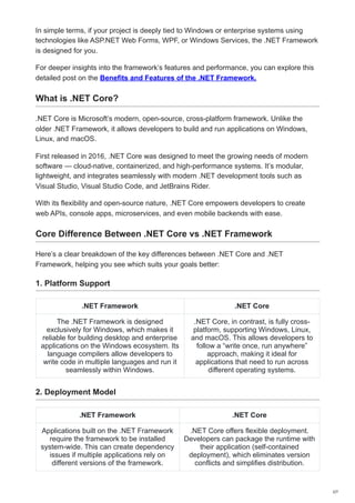 Difference Between .NET Core vs .NET Framework: Which is Best in 2025? | PDF