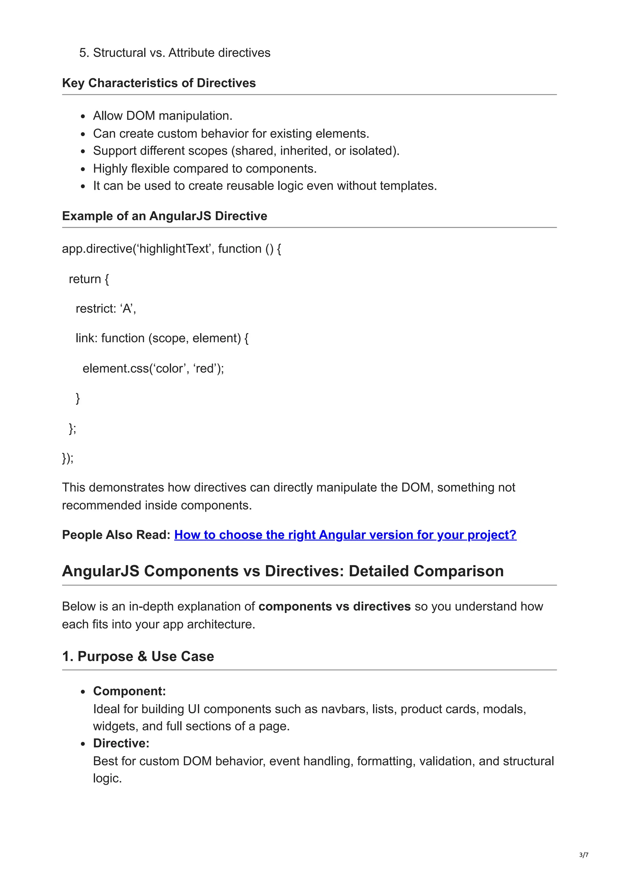 AngularJS Components vs Directives: Key Differences Explained | PDF