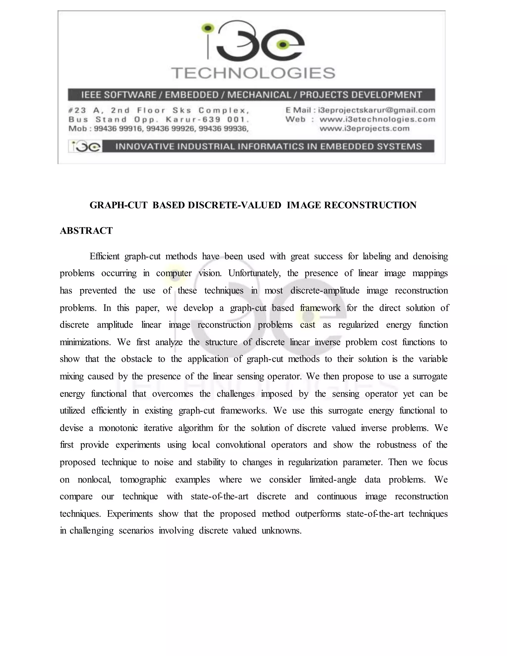 Graph cut based discrete-valued image reconstruction | DOCX | Computing | Technology & Computing