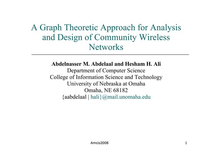 Graph Theoretic Model for Community Wireless Networks | PPT