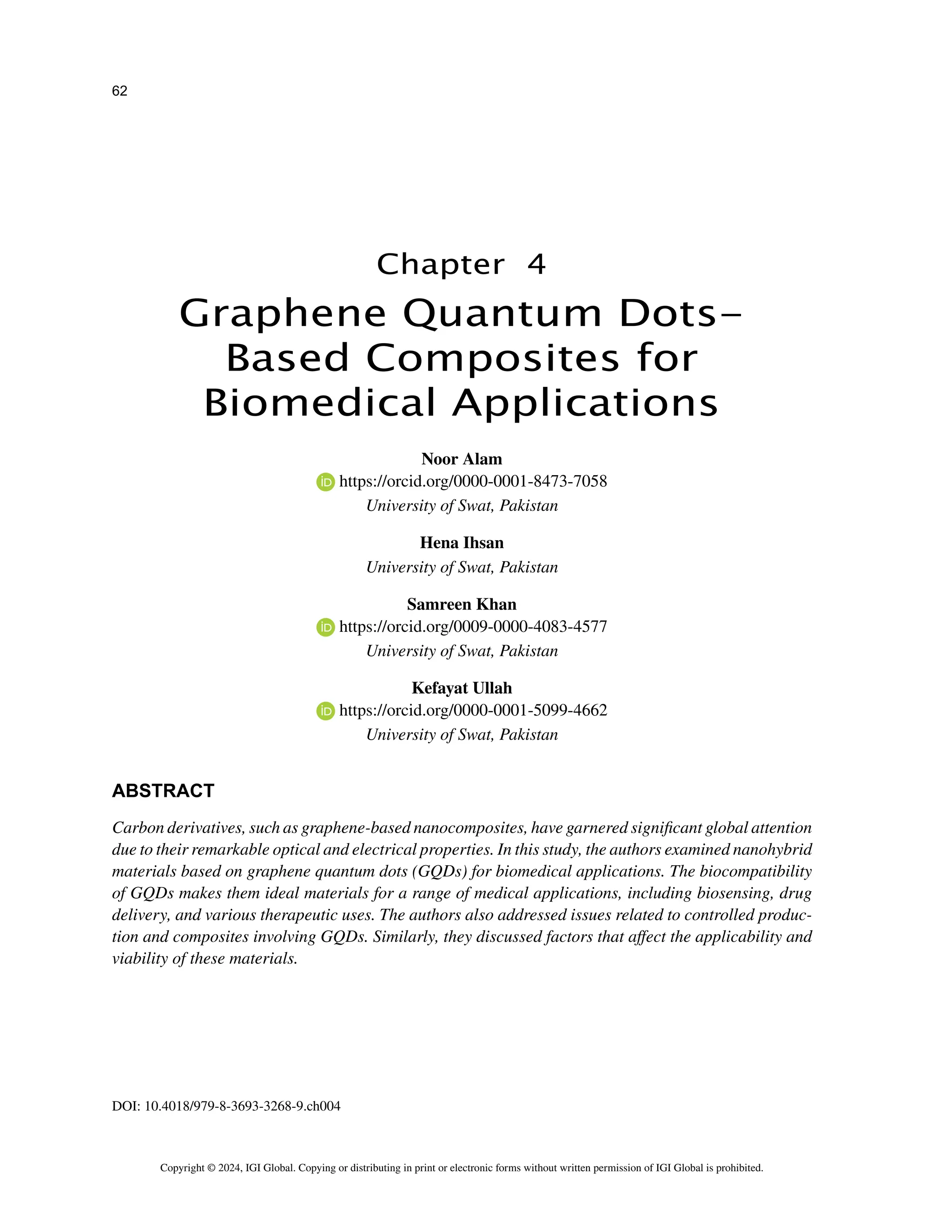 Graphene Quantum Dots in Biosensing, Bioimaging, and Cancer therapy | PDF