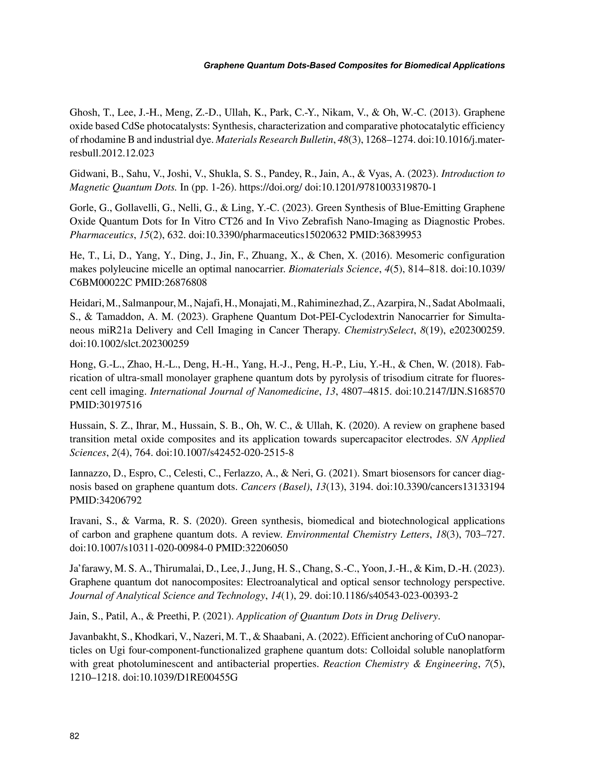 Graphene Quantum Dots in Biosensing, Bioimaging, and Cancer therapy | PDF