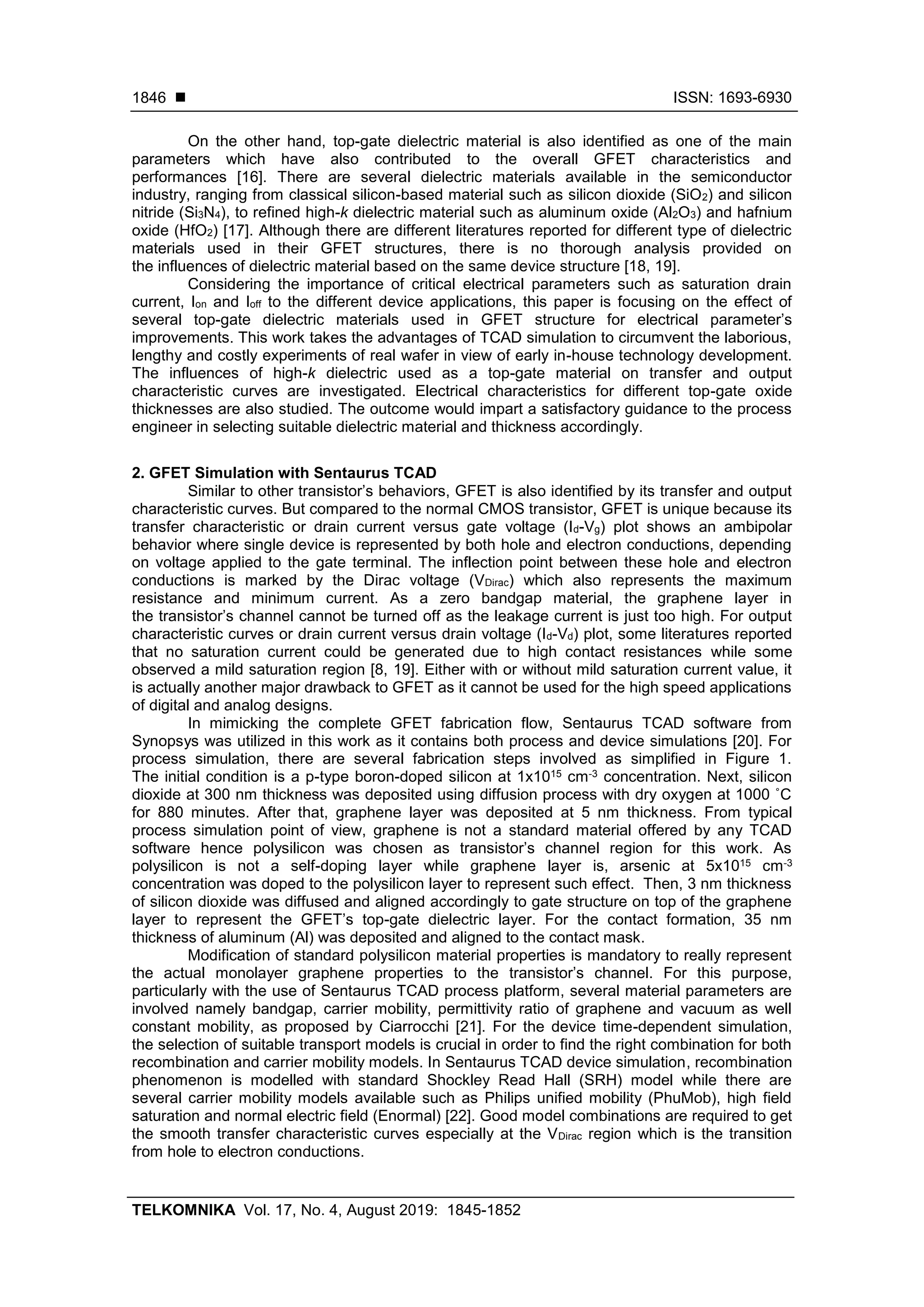 Graphene Field Effect Transistor Simulation With Tcad On Top Gate Dielectric Influence Pdf