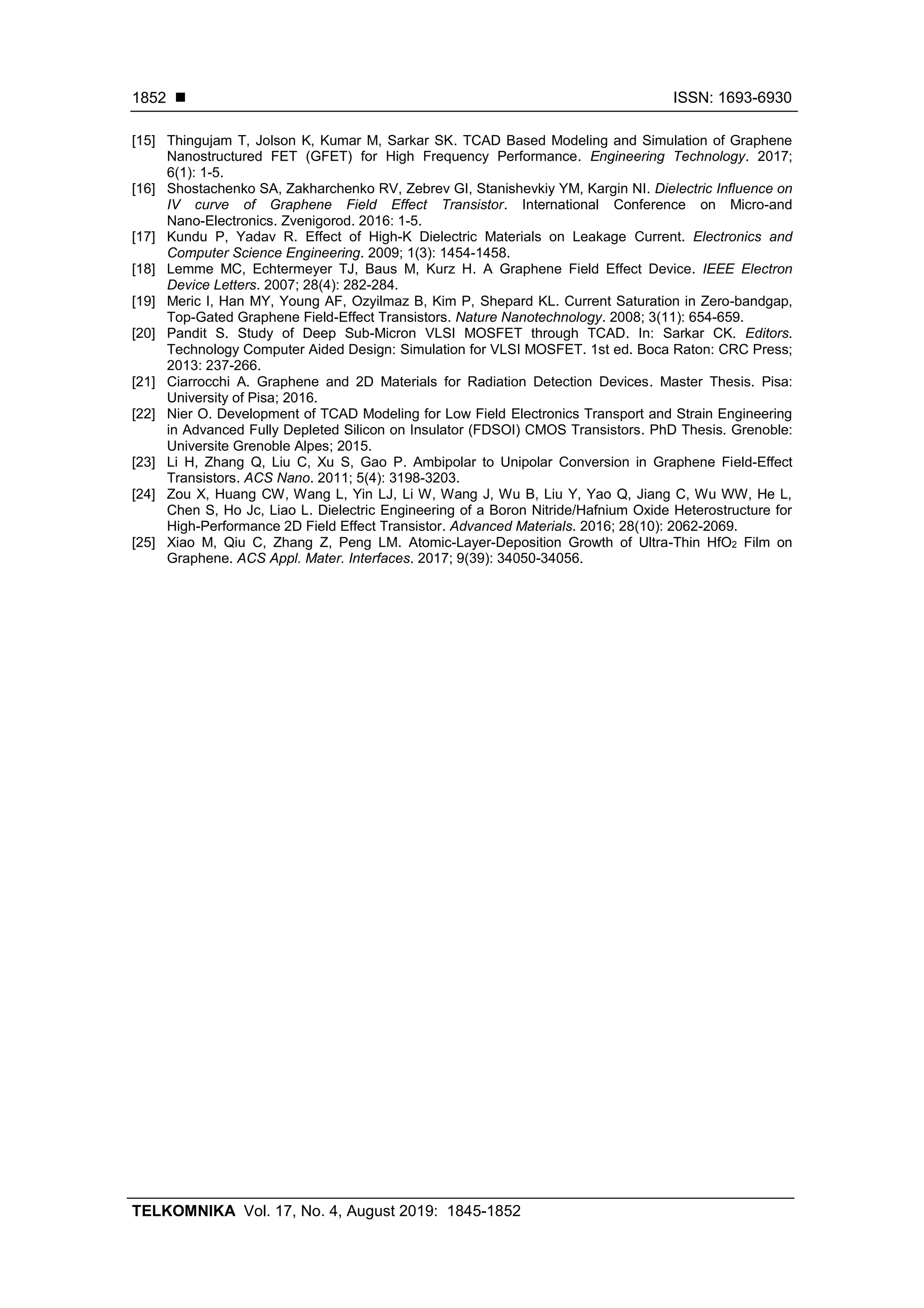 Graphene Field Effect Transistor Simulation With Tcad On Top Gate Dielectric Influence Pdf