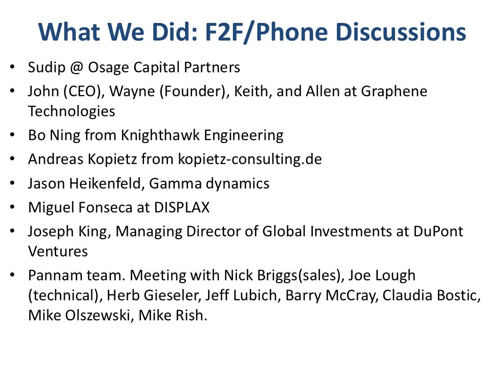 What We Did: F2F/Phone Discussions