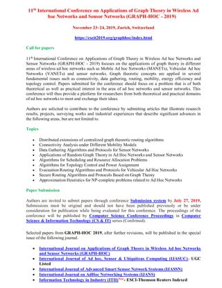 11th International Conference on Applications of Graph Theory in Wireless Ad hoc Networks and ...