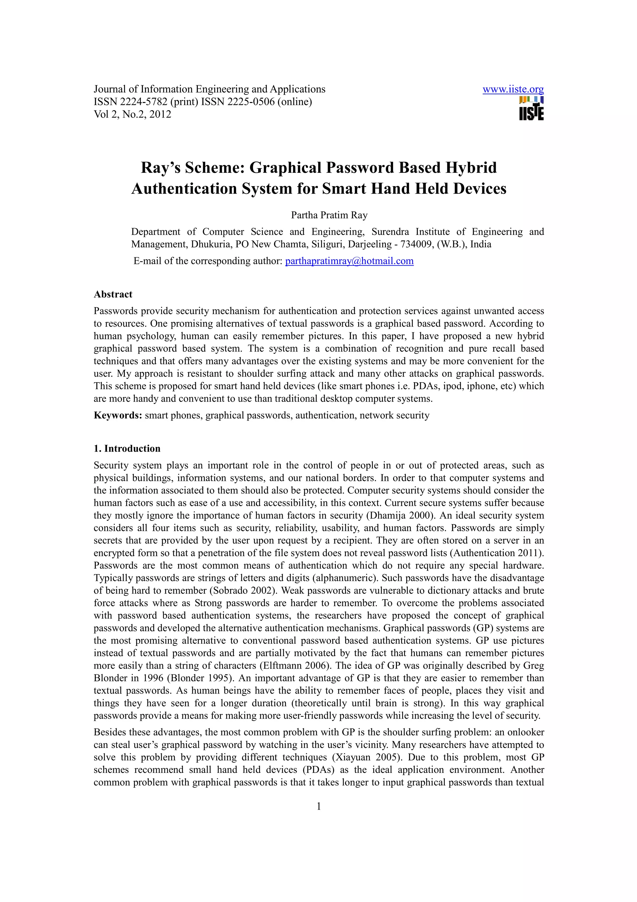 Graphical password based hybrid authentication system for smart hand held devices | PDF ...