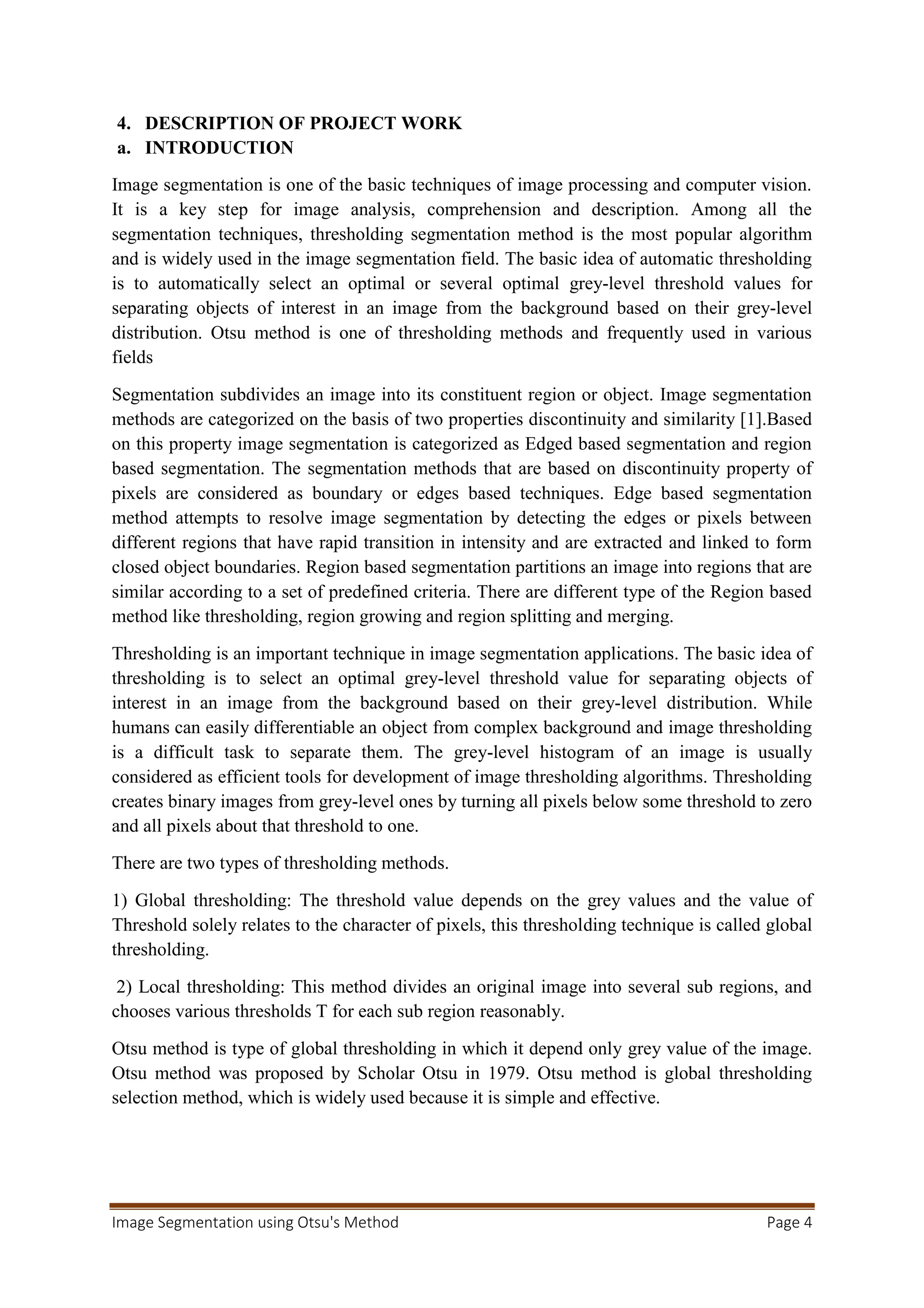 Image Segmentation Using Otsus Method Computer Graphics Ucs505 Project Report Pdf
