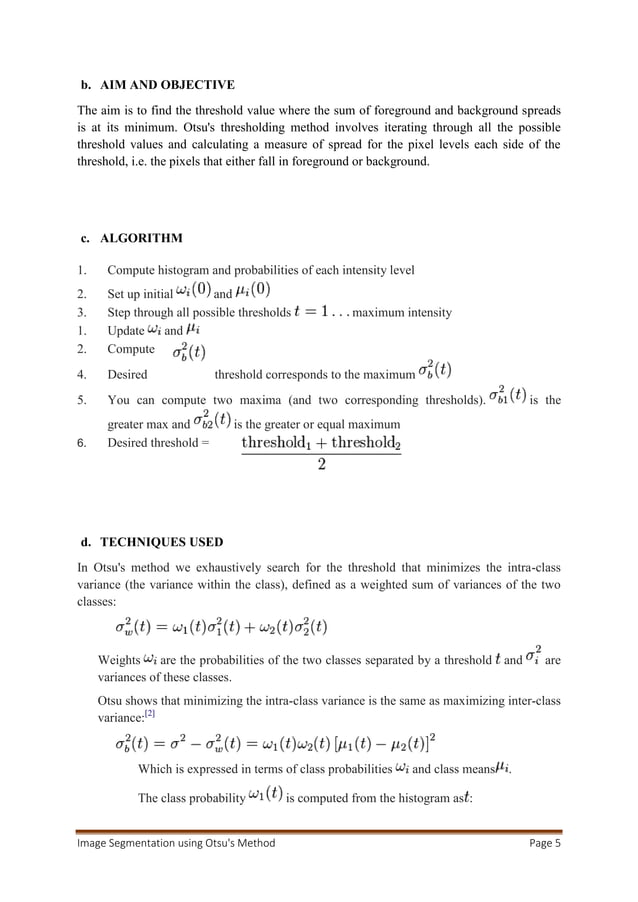 Image Segmentation Using Otsus Method Computer Graphics Ucs505 Project Report Pdf
