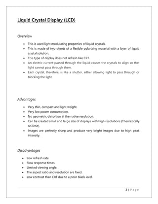 Display types (LED, LCD, Plasma, Plotter, Virtual Reality) | PDF