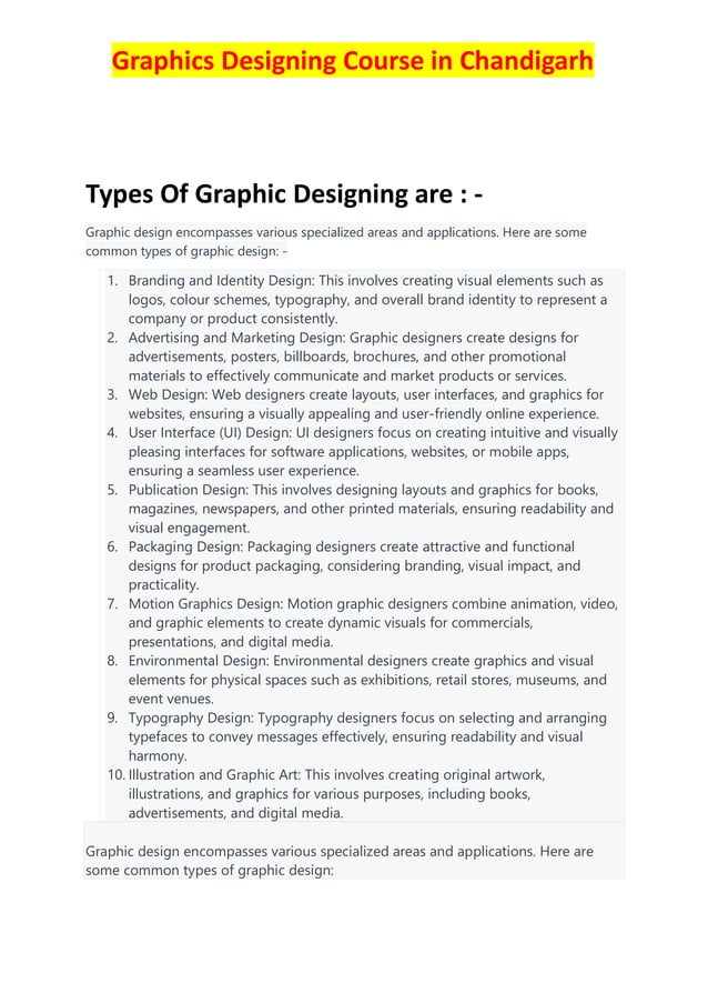 Graphics Designing Course in Chandigarh.pdf | Graphics Software | Computer Software and Applications
