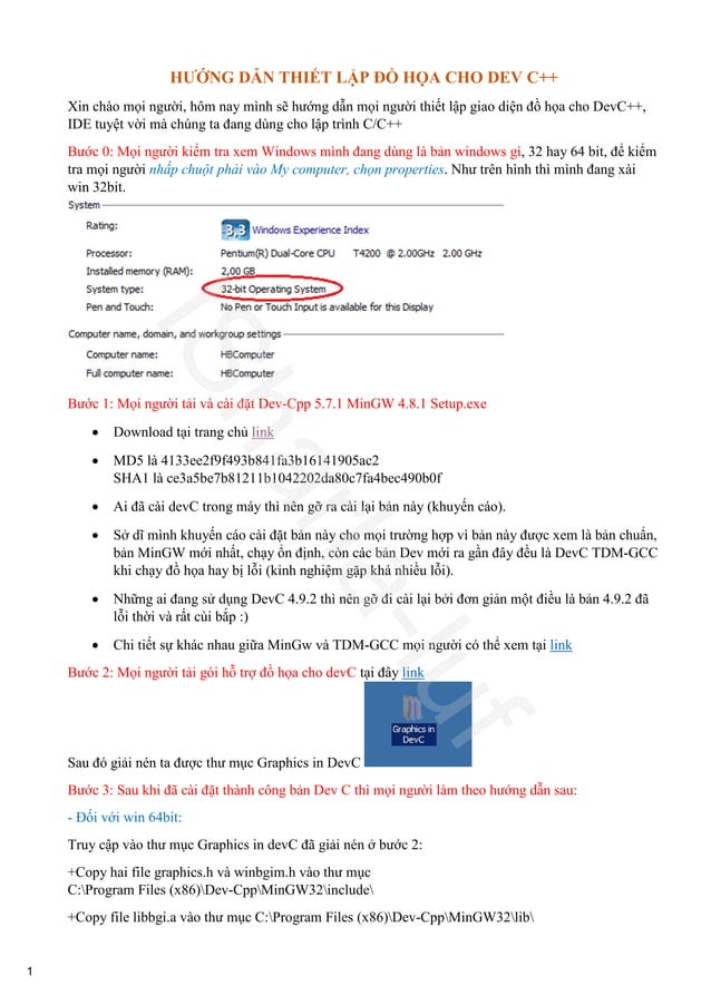 Thiết lập đồ họa cho DevC++(How to setup graphics environment in DevC++) | PDF
