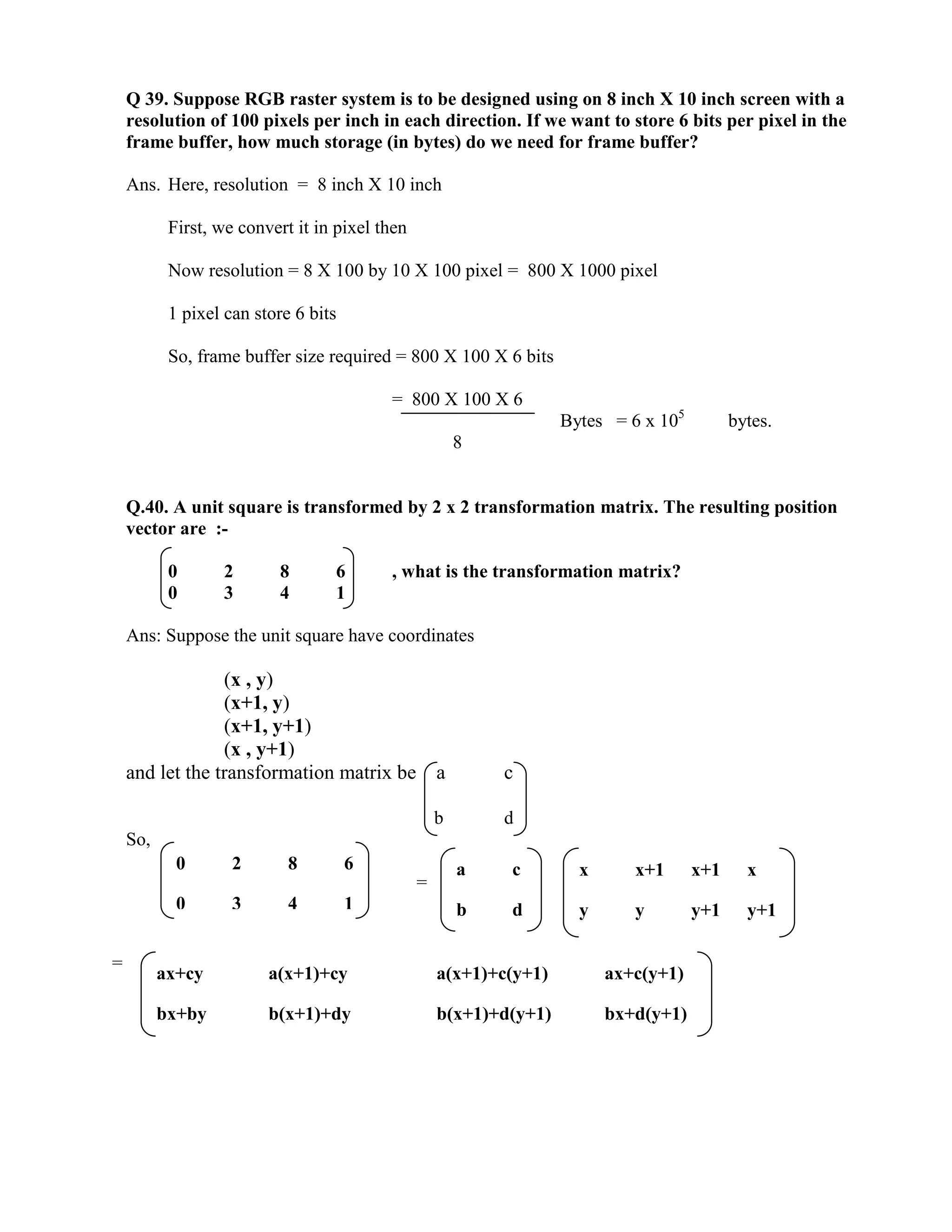 Computer Graphics MCQ's | PDF