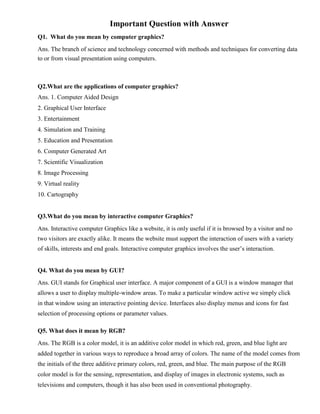 Computer Graphics MCQ's | PDF