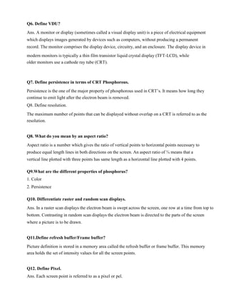 Computer Graphics MCQ's | PDF