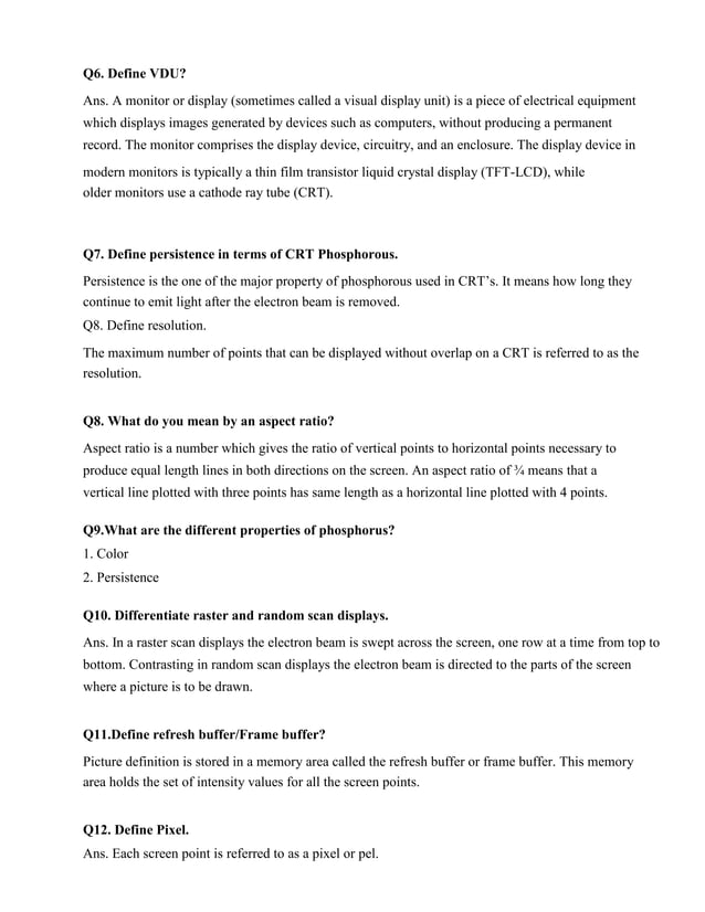 Computer Graphics MCQ's | PDF