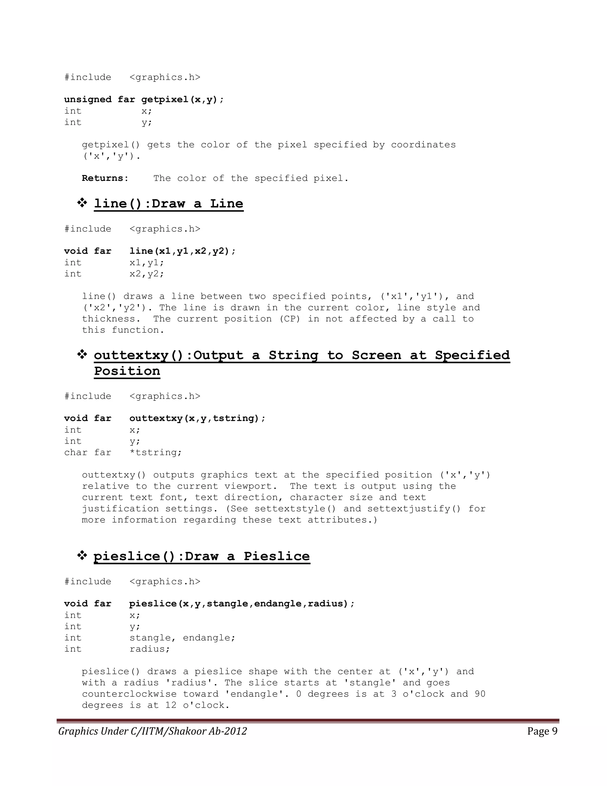 C Graphics Functions | PDF