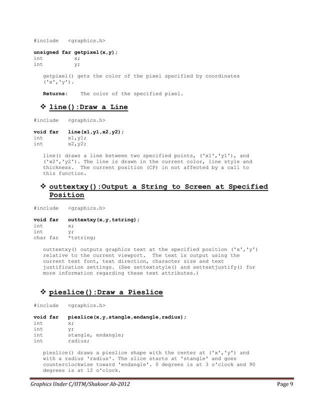 C Graphics Functions | PDF | Graphics Software | Computer Software and ...