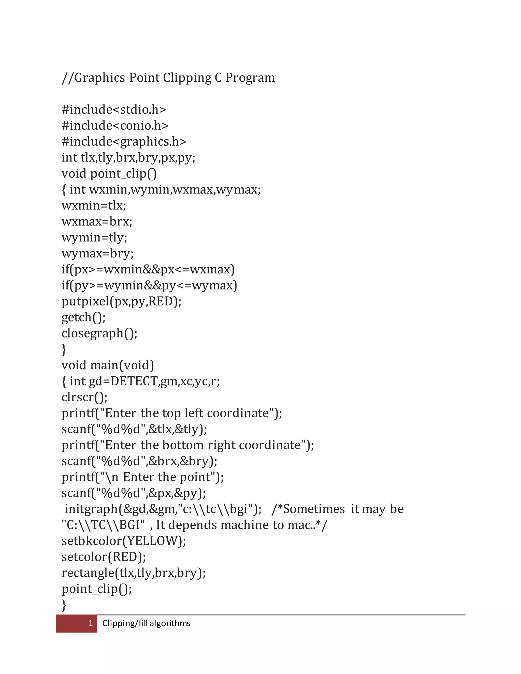 Graphics point clipping c program | DOCX