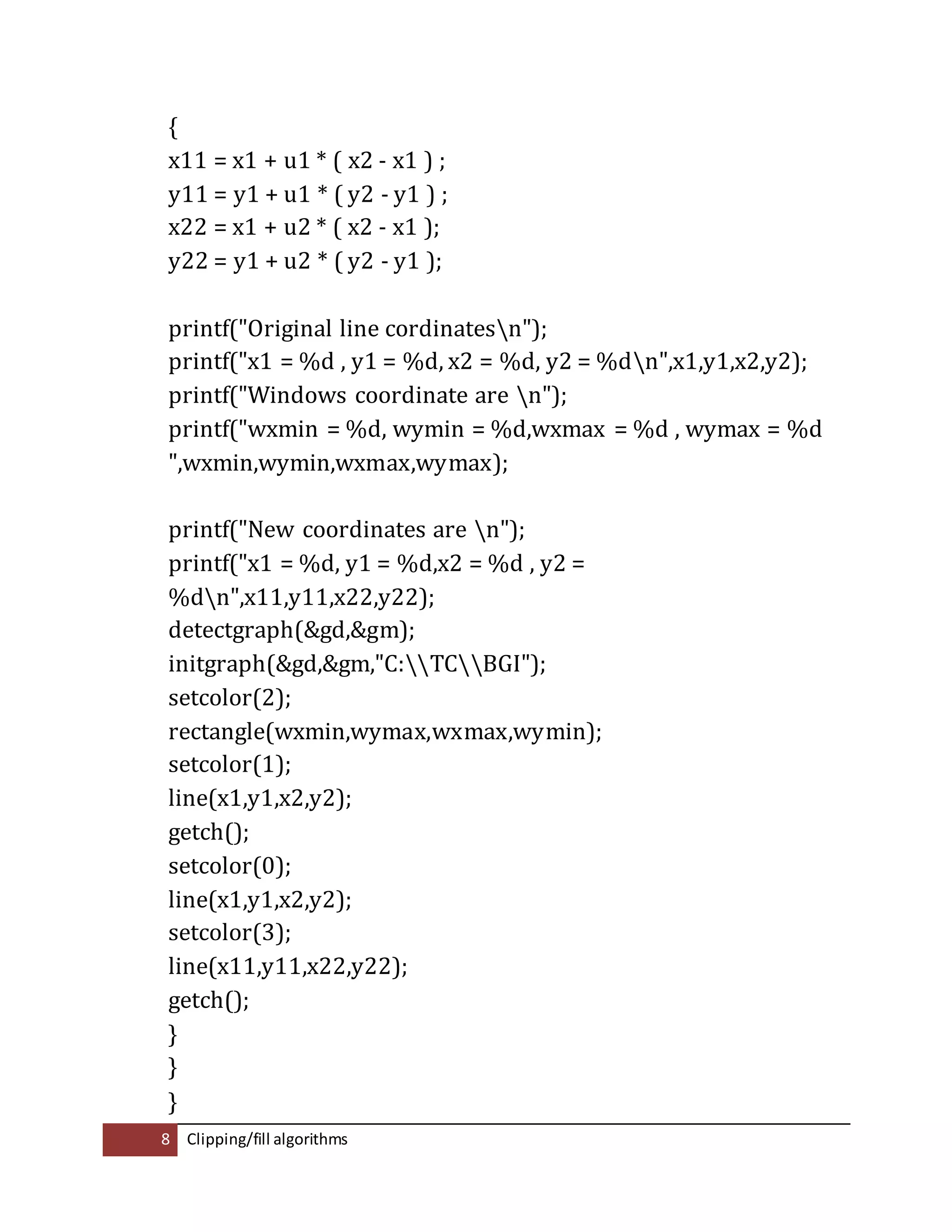 Graphics point clipping c program | DOCX | Graphics Software | Computer Software and Applications