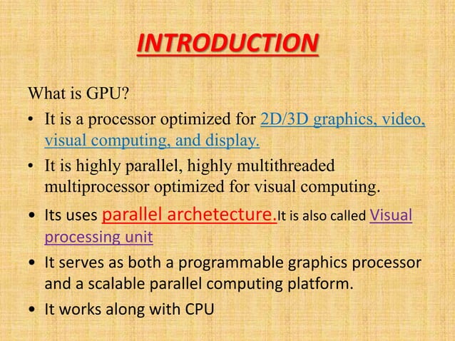 Graphics processing unit (GPU) | PPTX | Computing | Technology & Computing
