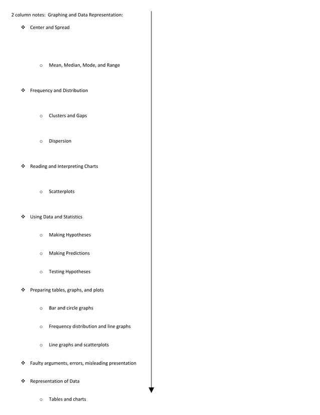 Graphing and Data Representation 2 column Notes Template | PDF