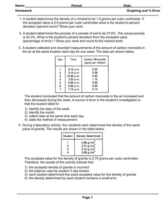 Graphing and percent error student's copy | PDF