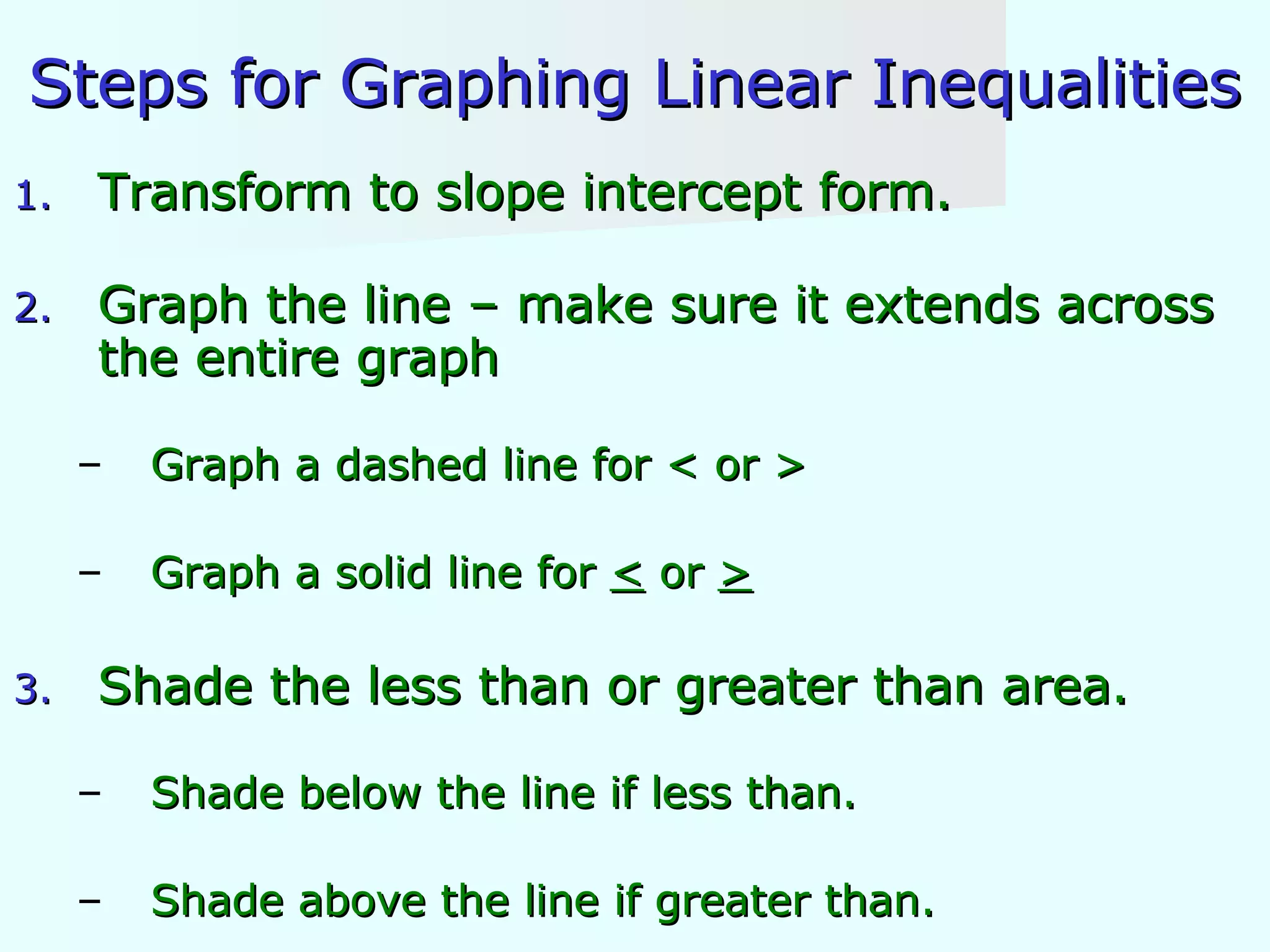 Graphing linear inequalities | PPT