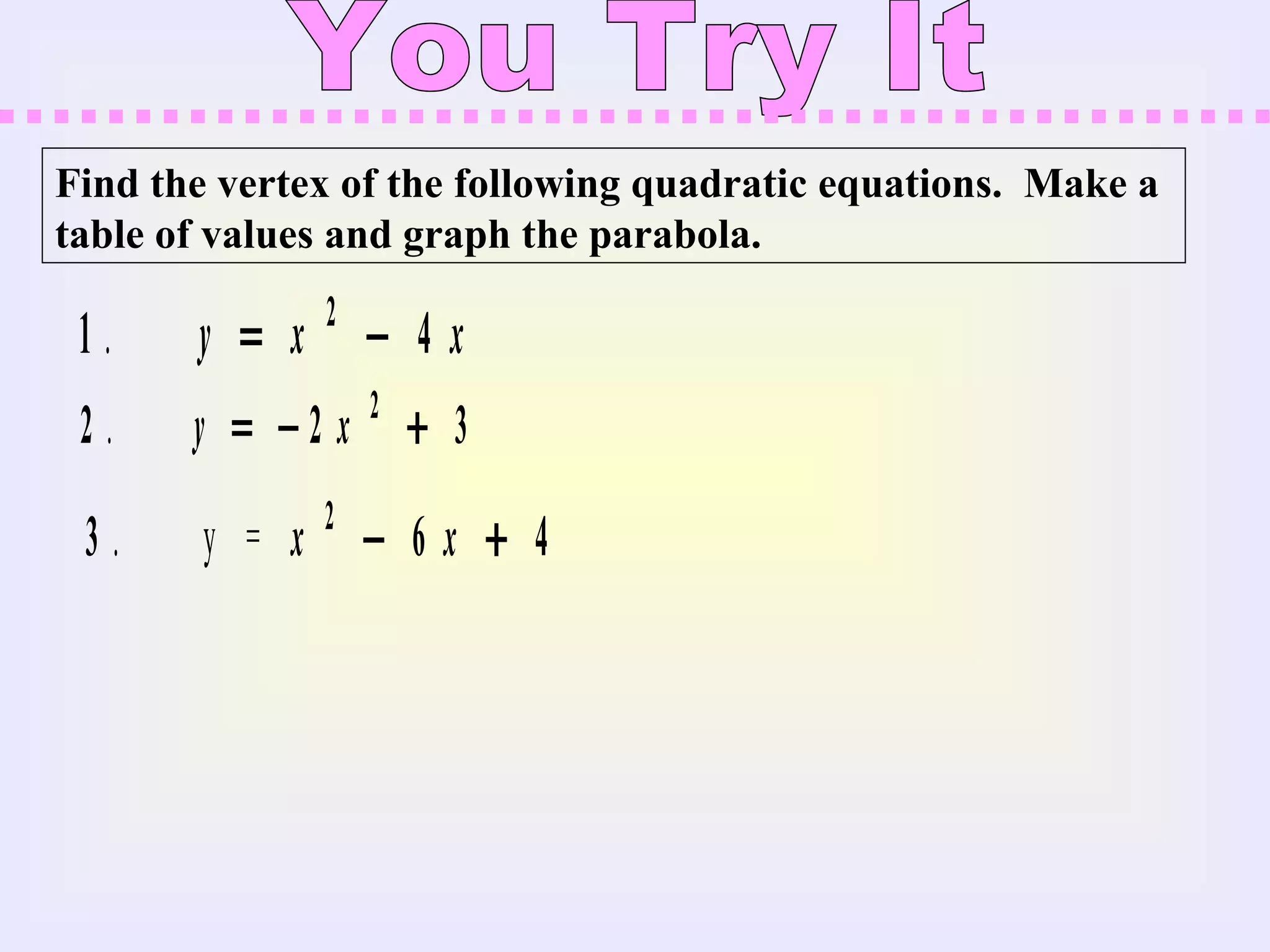 Graphing quadratic equations | PPT
