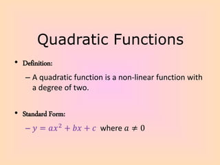 Graphing Quadratic Functions in Standard Form | PPT