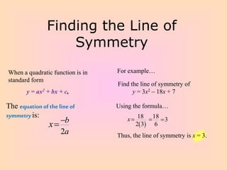 Quadratic Function In Standard Form Examples