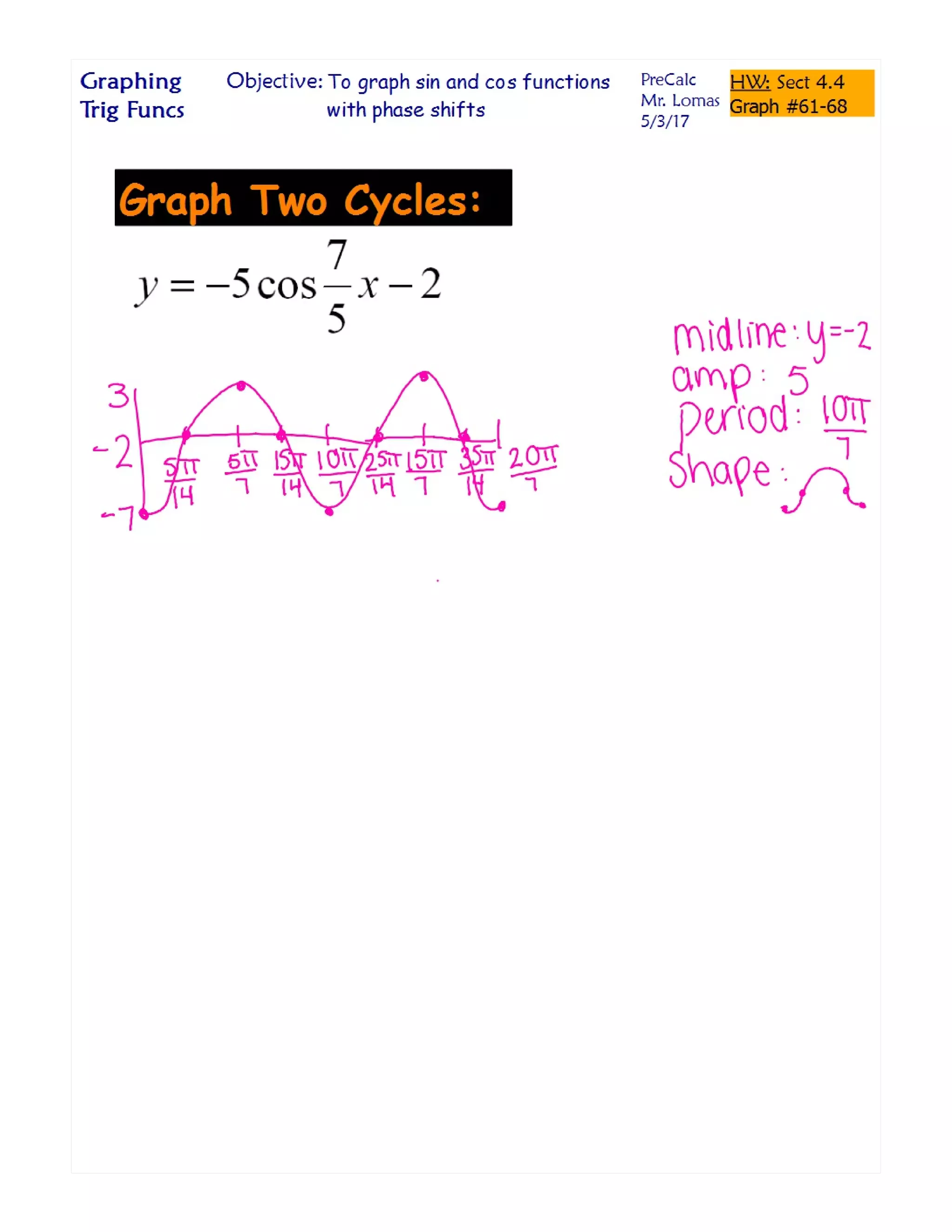 Graphing sine and cosine functions phase shift | PDF