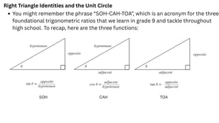 Understanding Right Triangle Identities and Unit Circle Trigonometry | PDF