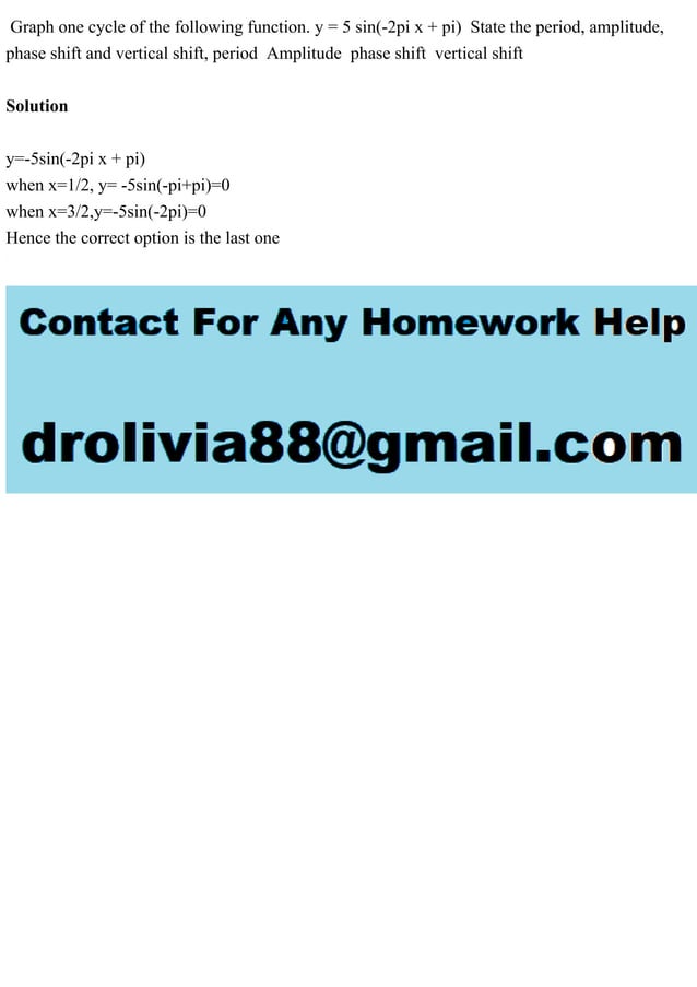 Graph one cycle of the following function. y = 5 sin(-2pi x + pi) St.pdf