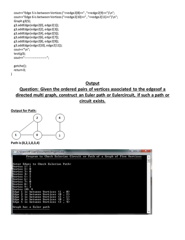 Graphs and eularian circuit & path with c++ program | DOCX