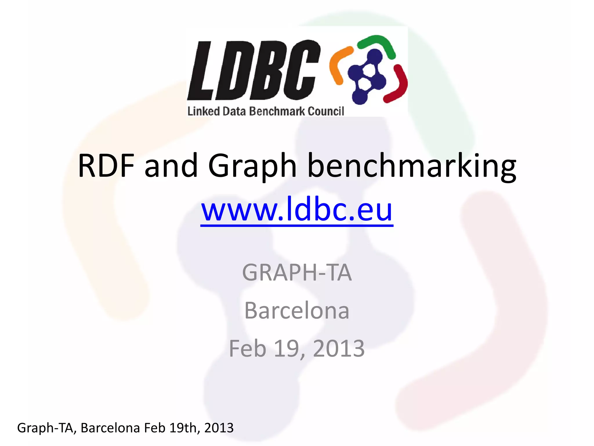 GRAPH-TA 2013 - RDF and Graph benchmarking - Jose Lluis Larriba Pey | PPT