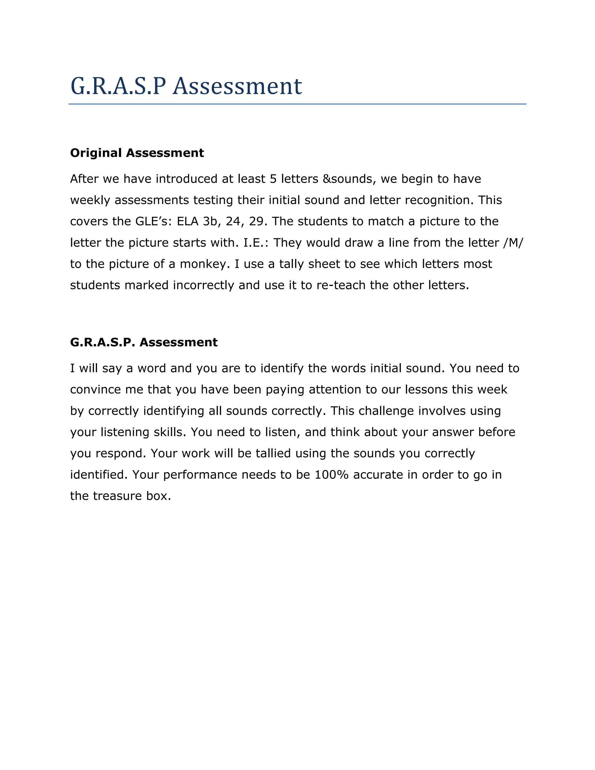 Grasp assessment 2 | DOCX | Educational Assessment | Education