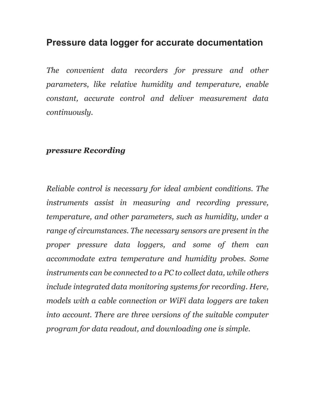Pressure Data Logger For Accurate Documentation | DOCX