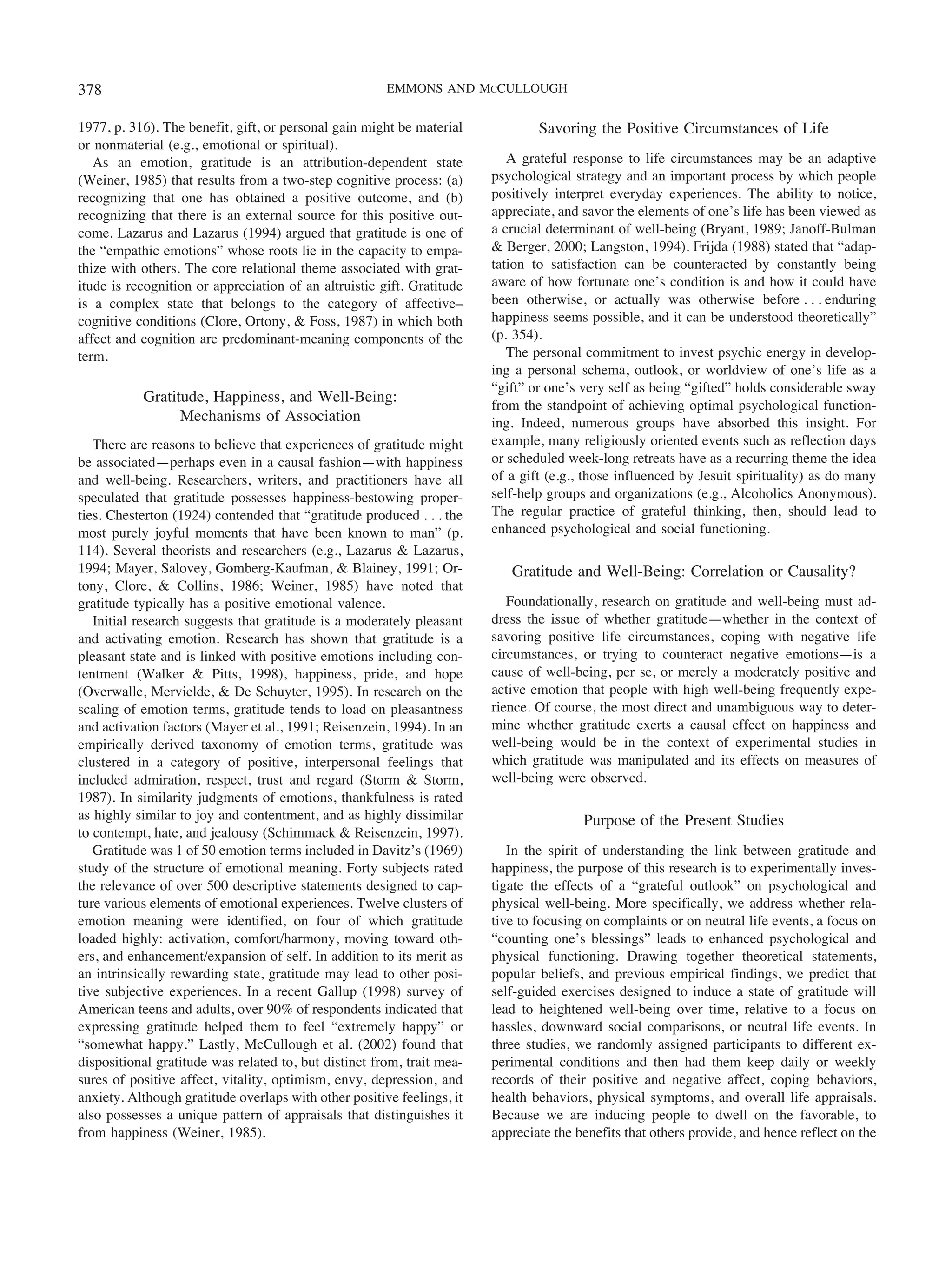 Gratitude, investigación de Robert Emmons | PDF | Wellness | Healthy Living